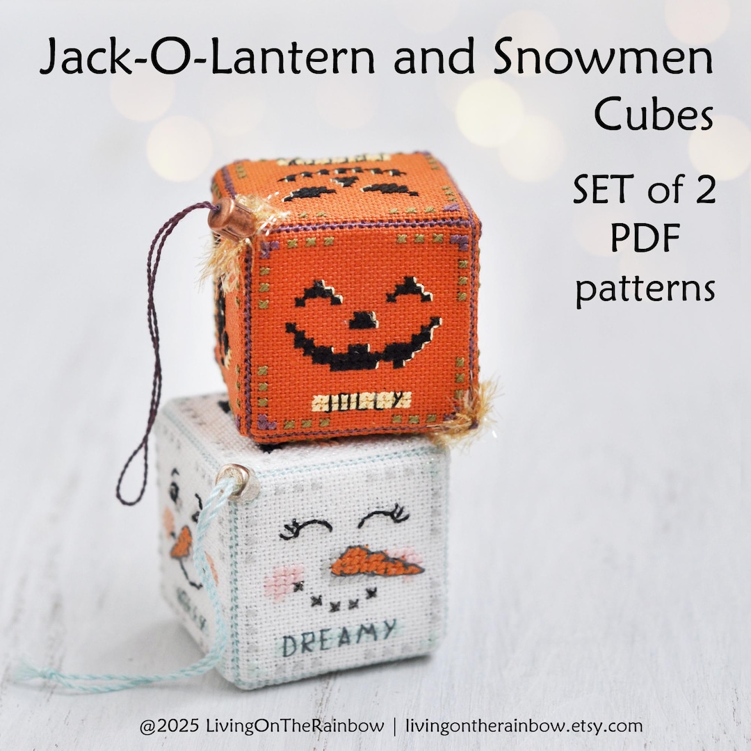Cross Stitch Cube Set of 2 Patterns: Christmas, Halloween, Snowman ...