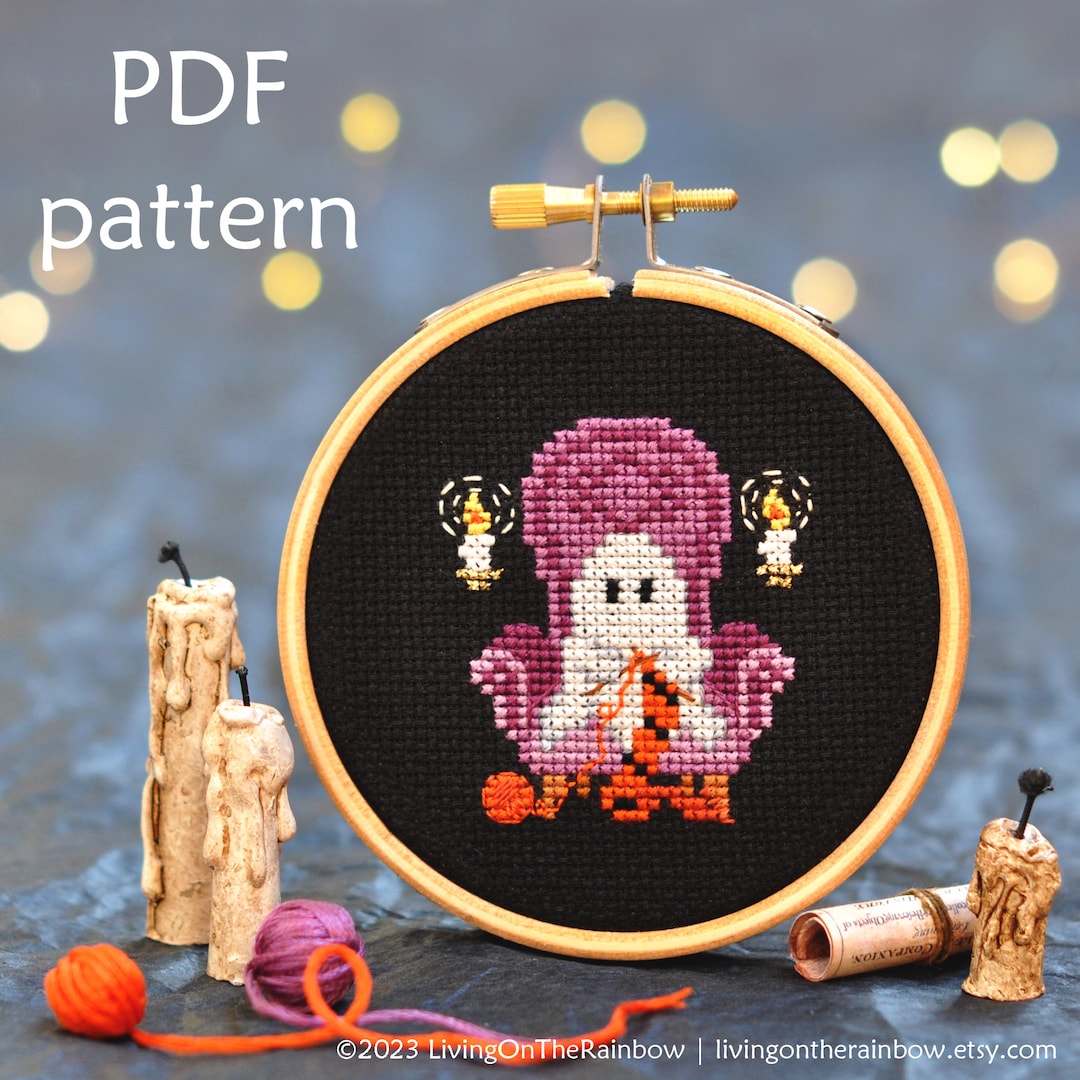 Knitting Ghost Cross Stitch. Ghost Cross Stitch Pattern. Cute Ghost ...