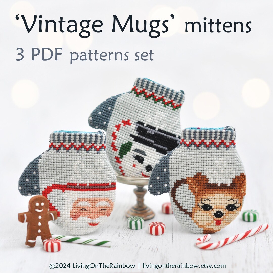 Christmas Mitten Cross Stitch Patterns: Vintage Mugs, Ornaments DIY ...
