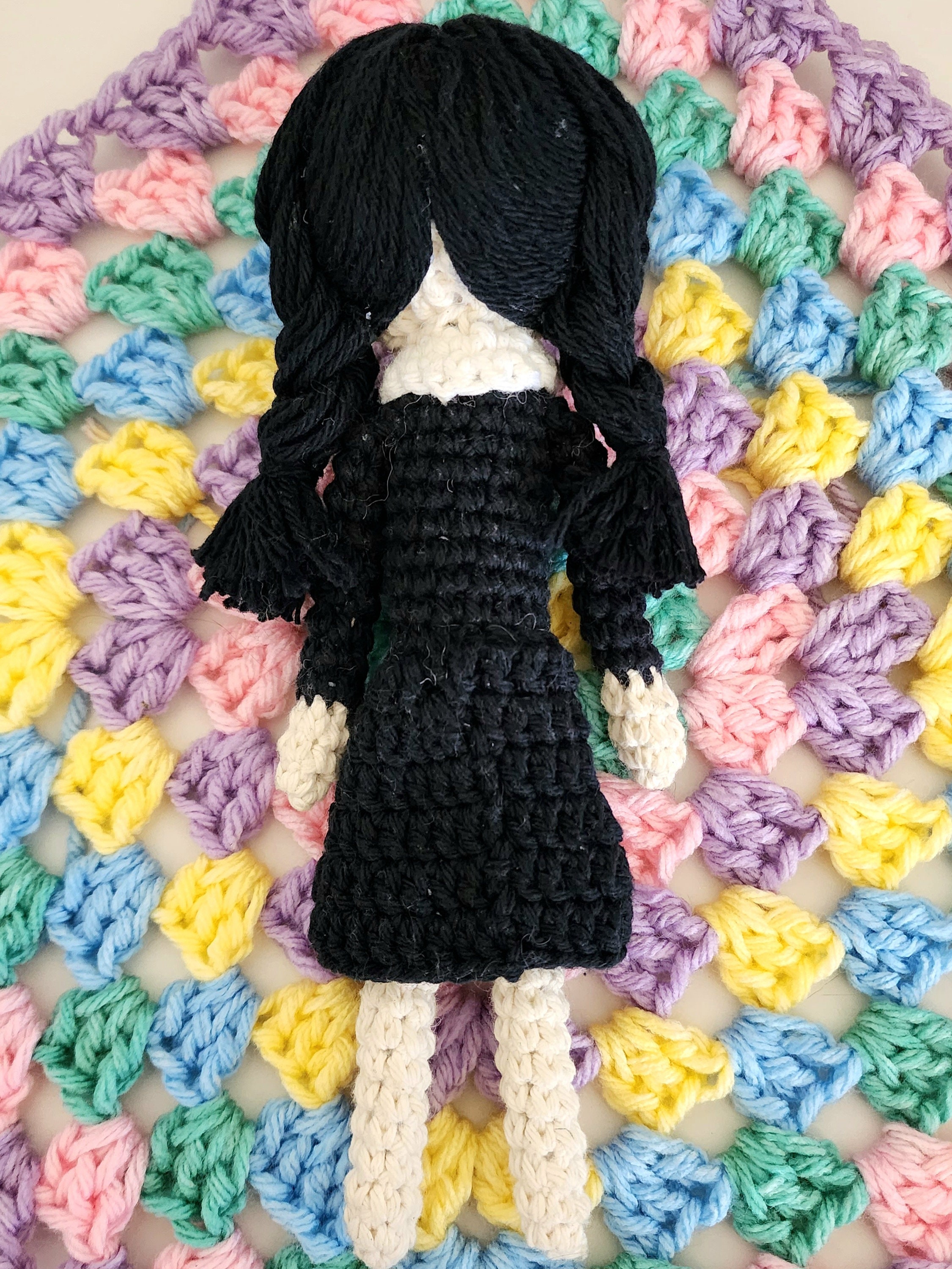 9" Poseable Crochet Wednesday Doll - Amigurumi Wednesday Doll, Poseable ...