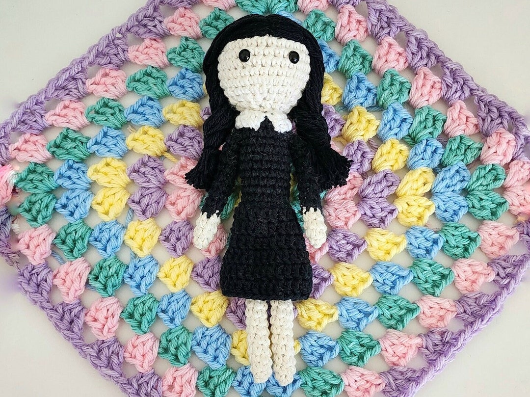 9" Poseable Crochet Wednesday Doll - Amigurumi Wednesday Doll, Poseable ...