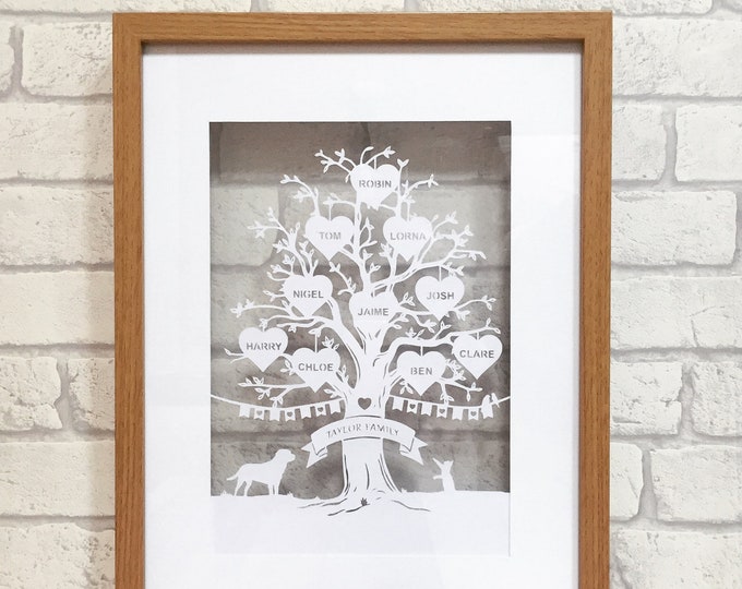 Family Tree Papercut // Personalised Papercutting A4 or A3 - Etsy UK