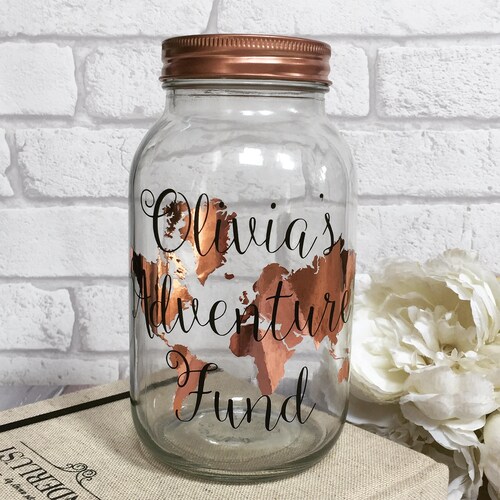 Rose Gold Adventure Fund // Travel Savings Jar | Etsy