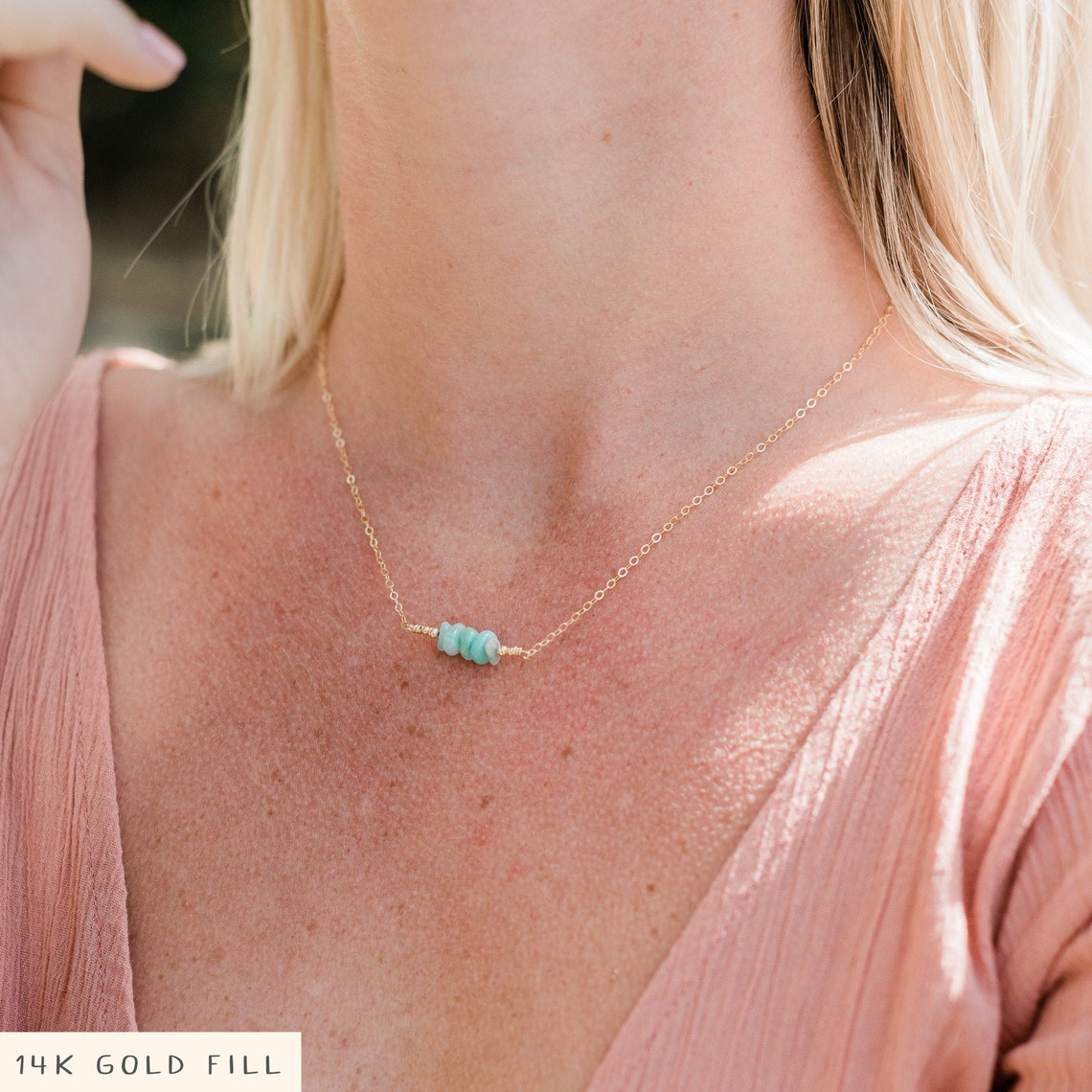 Amazonite bar necklace Green gemstone necklace Amazonite | Etsy