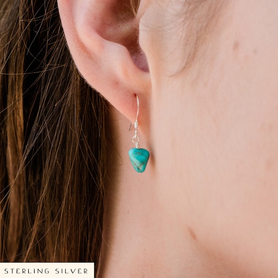 Raw Blue Green Turquoise Crystal Dangle Drop Earrings in Gold Silver Bronze or Rose Gold Rough Gemstone December Birthstone Earrings Etsy