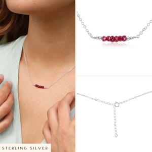 Ruby Necklace. Precious Gemstone Bar Ruby Necklace. Tiny Ruby Bead Bar ...