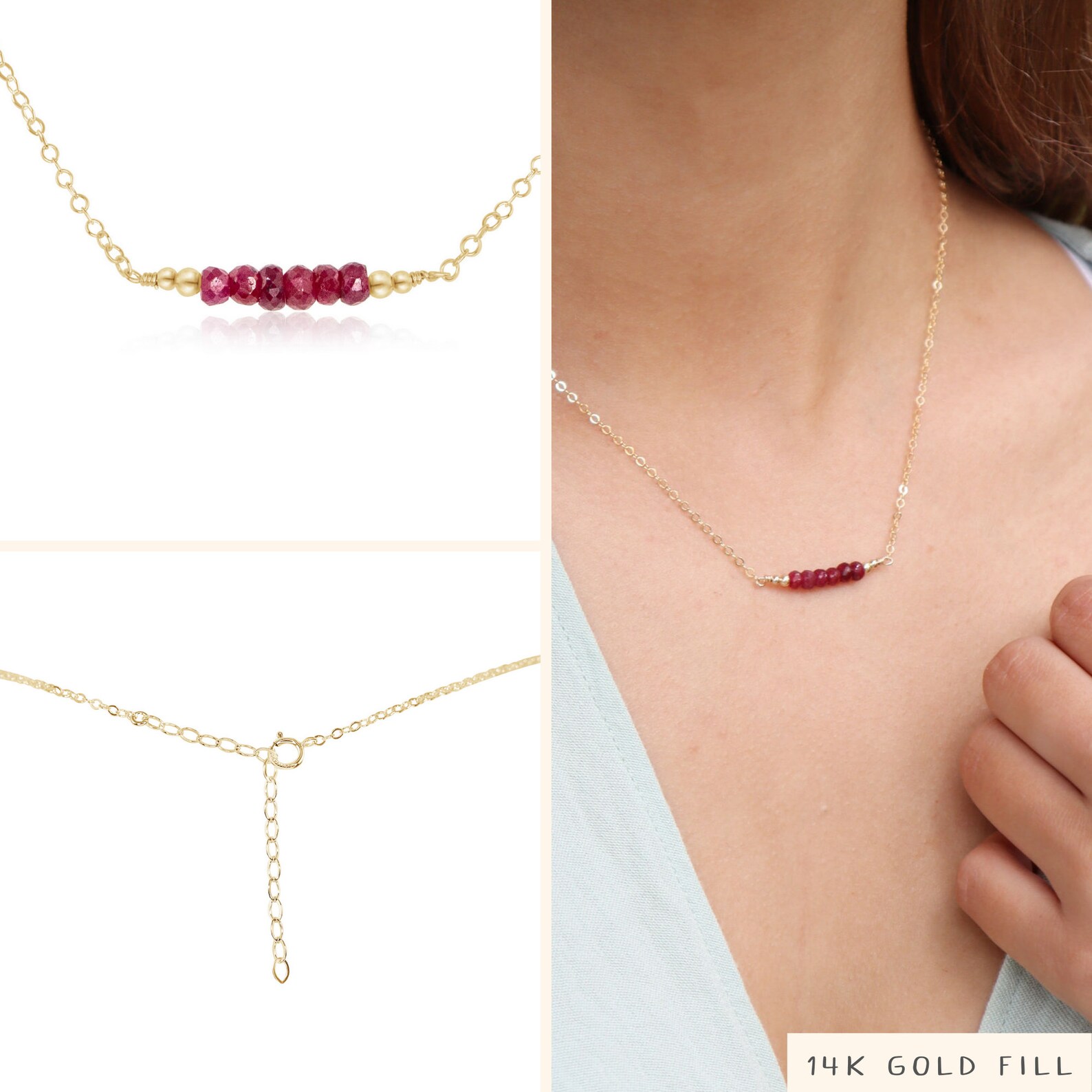 Ruby Necklace. Precious Gemstone Bar Ruby Necklace. Tiny Ruby - Etsy UK