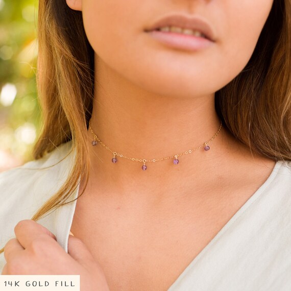Amethyst beaded necklace. Choker necklace gift for her. Meditation chakra gemstone necklace. Crystal necklace. Statement necklace. Boho. Etsy