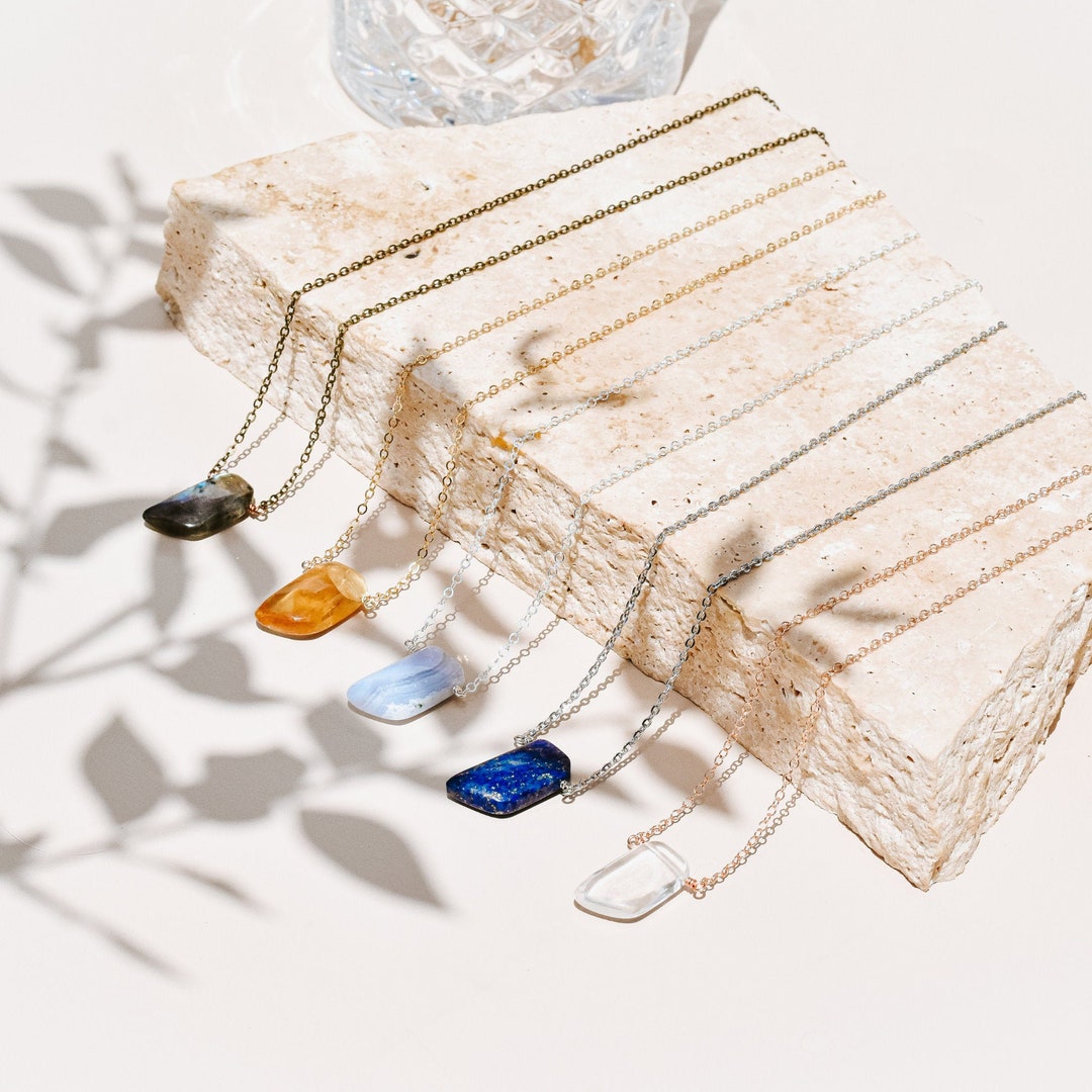 Personal Small Natural Gemstone Slab Necklace. Choose Your Crystal ...