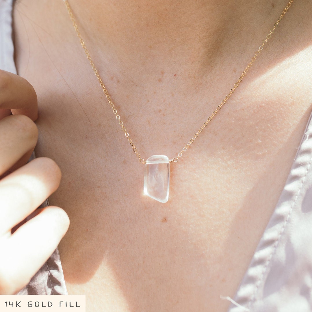 Small Clear Crystal Quartz Necklace - Tiny Rock Crystal Necklace ...