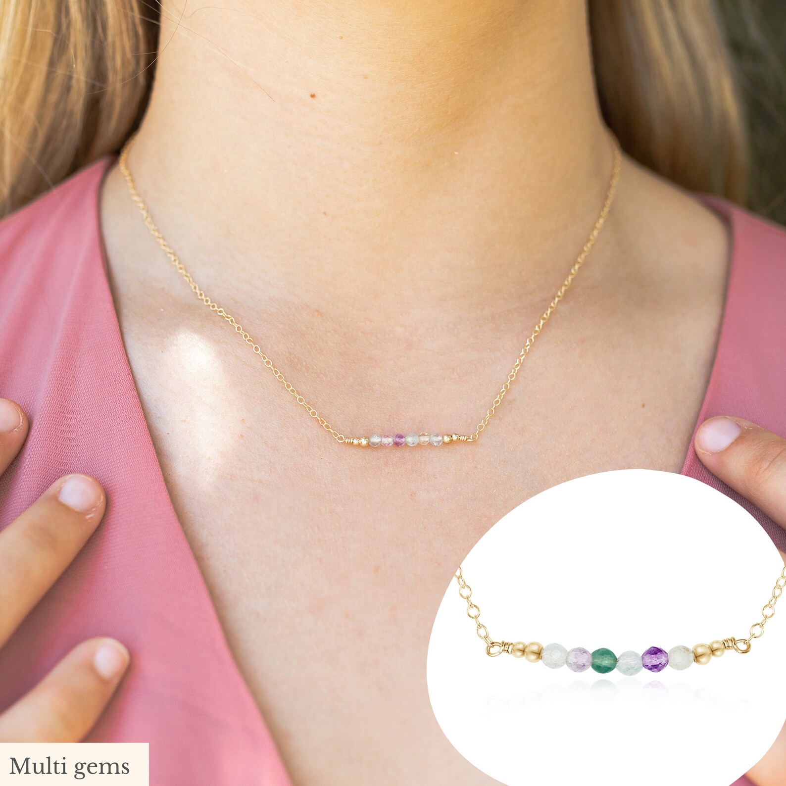 Gemstone Bar Necklace - Gemstone Necklace - Birthsone Necklace - Tiny ...