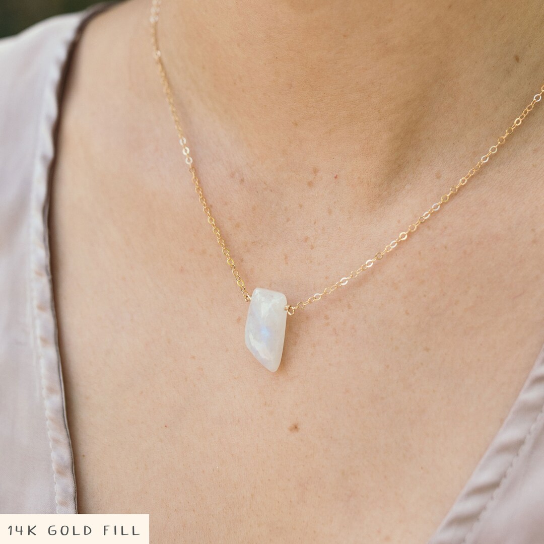 Small Rainbow Moonstone Slab Point Necklace. Genuine Stone Crystal ...