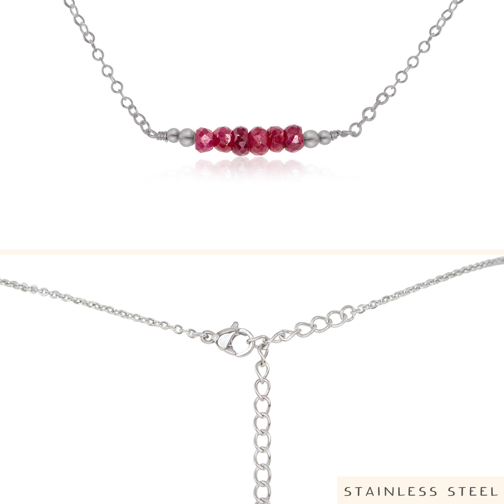 Ruby Necklace. Precious Gemstone Bar Ruby Necklace. Tiny Ruby Bead Bar ...