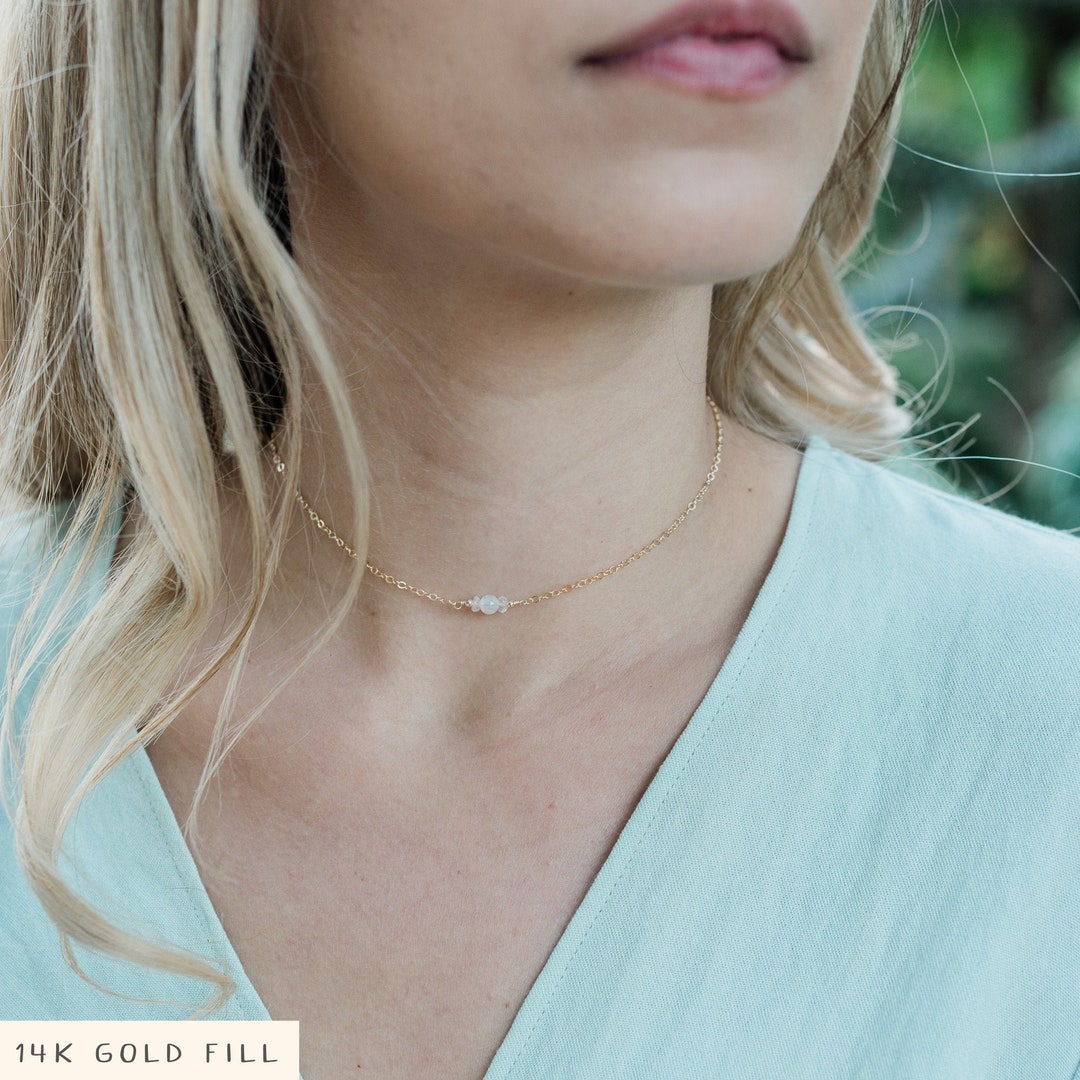 Moonstone Choker Necklace. Rainbow Moonstone Necklace. Gold Choker ...