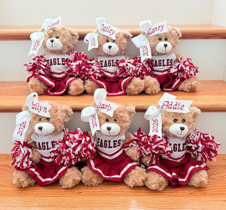 Personalized Cheer Bear Gift – Custom Embroidered Uniform & Bow ...