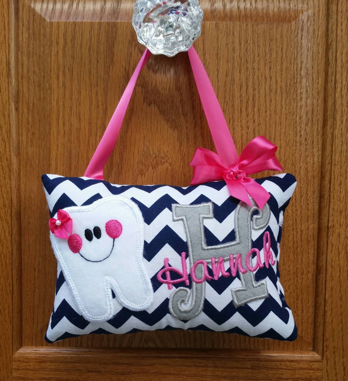 Personalized Girls Tooth Fairy Pillow Navy and White Chevron - Etsy