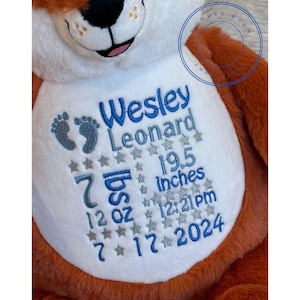 Personalized Embroidered Birth Stat Stuffed Animal – Custom Baby Gift ...