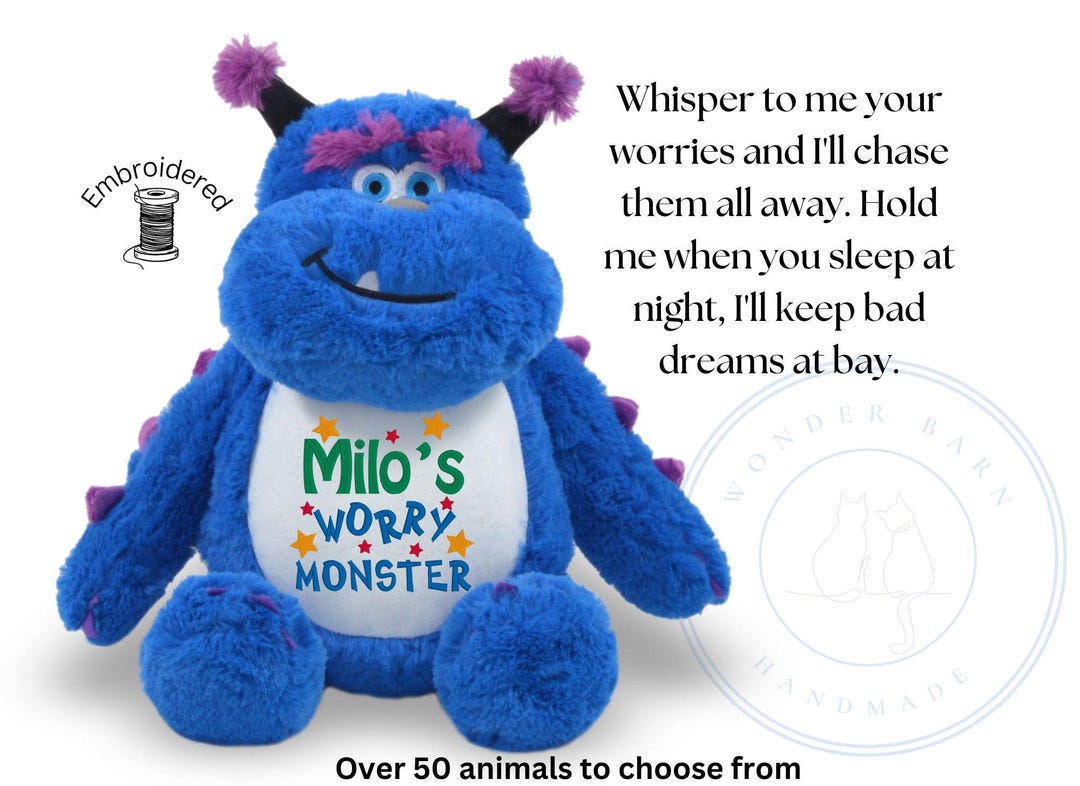 Personalized Embroidered Stuffed Animal - Personalized Gift- Worry ...