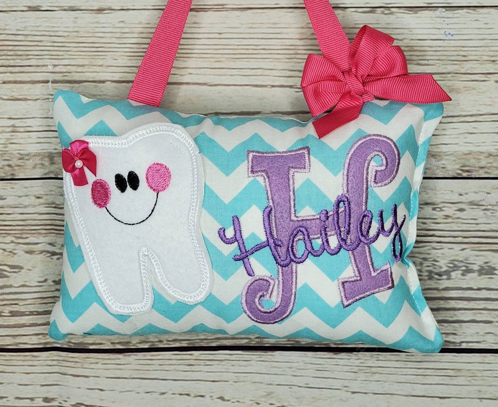 Personalized Tooth Fairy Pillow for Girl Aqua and White - Etsy