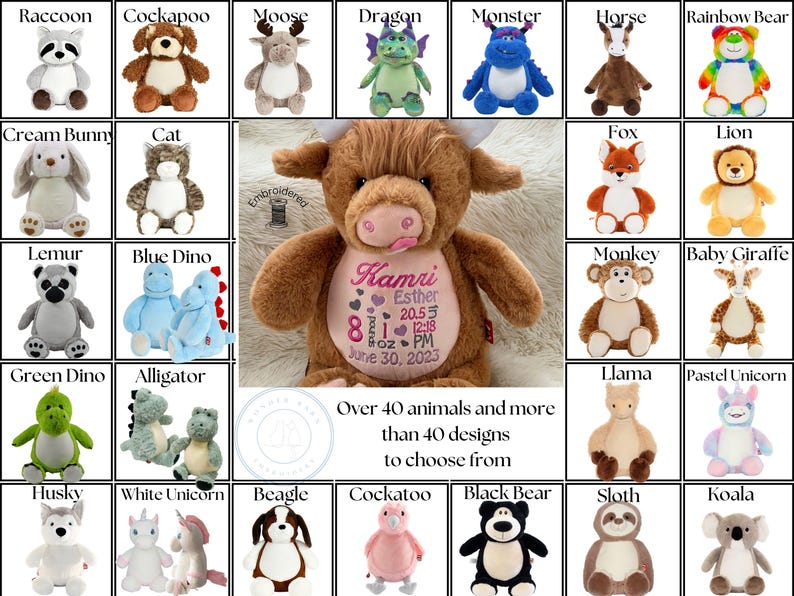 Personalized Embroidered Birth Stat Stuffed Animal – Custom Baby Gift ...