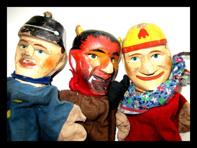 3 Antique 20's German Wooden Hand Puppets from Kasperle | Etsy