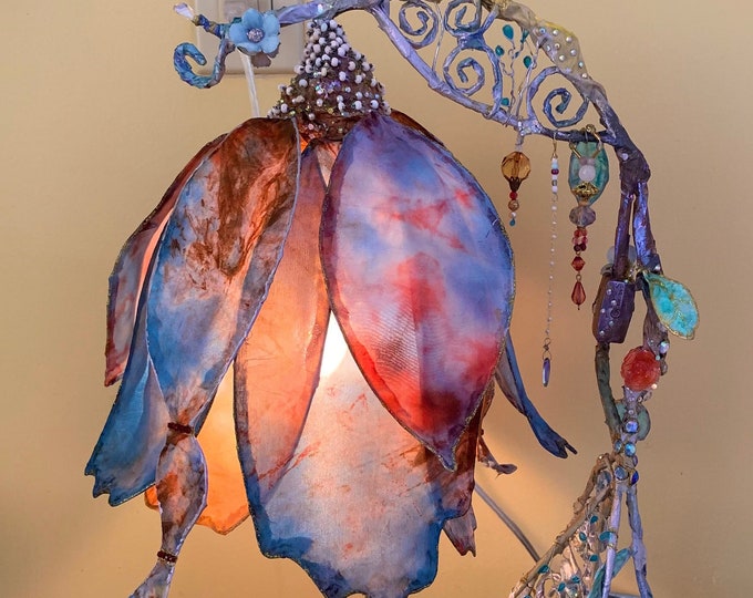 Blue Earth Bell Flower Lamp Pink Opal Beaded Artisan Lamp Flower Lamp ...