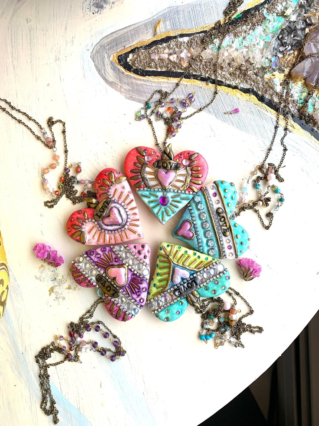 Love Heart Necklace Statement Valentine Heart Necklace Ornate Heart ...