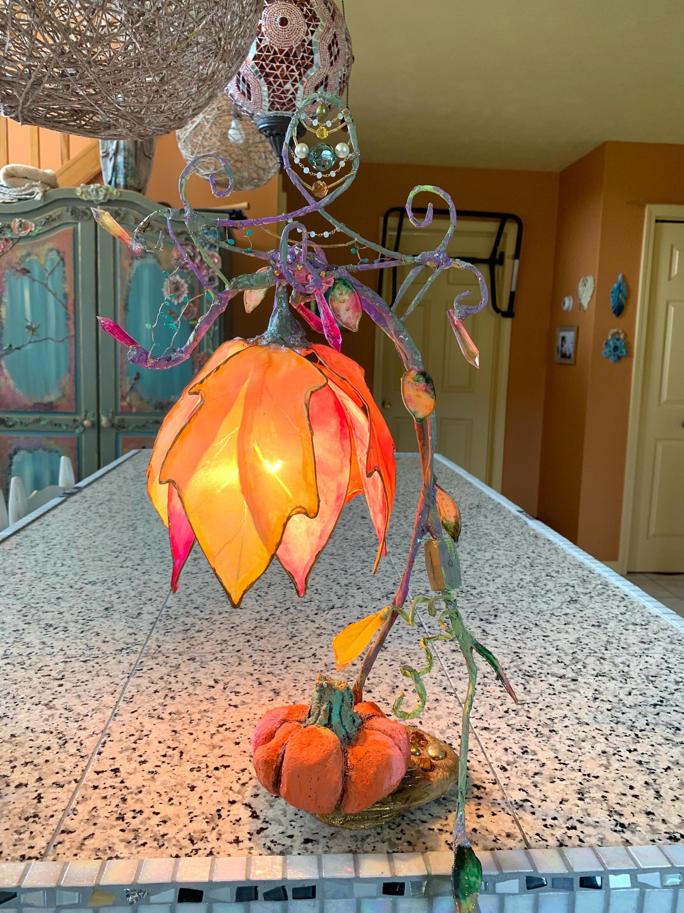 Pumpkin Flower Lamp Orange Fall Flower Lamp Ornate Vine Light Fairy ...