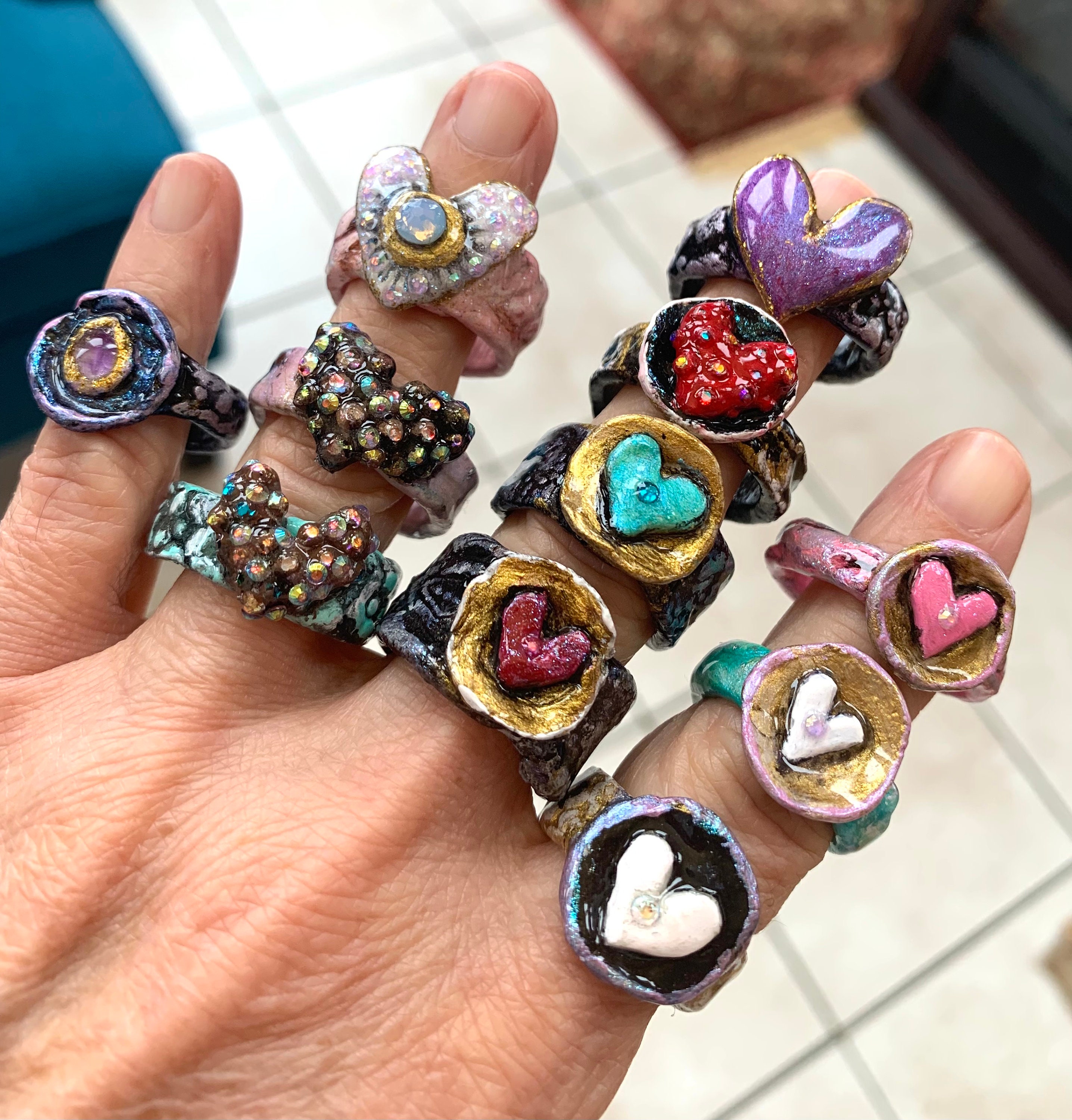 Fun Rings Heart Rings Valentines Day Gift Party Favor Cute Rings Clay ...