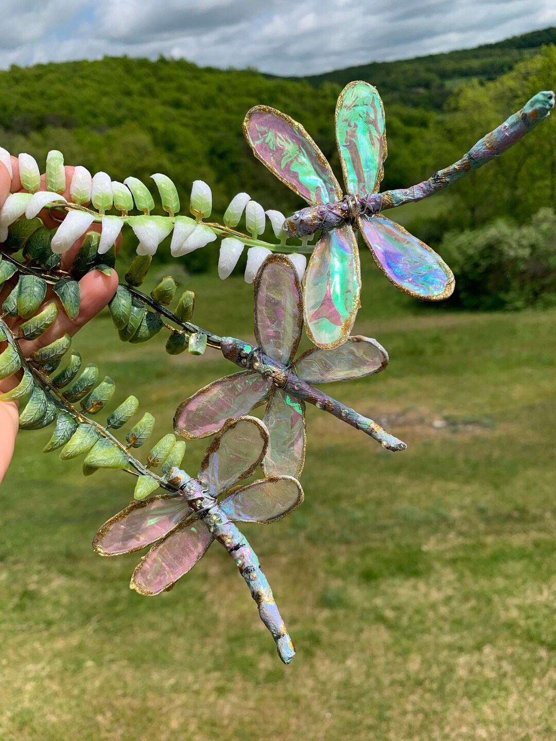 Iridescent Dragonfly Hooks Lilac Purple and Pink Dragonfly Ornaments ...