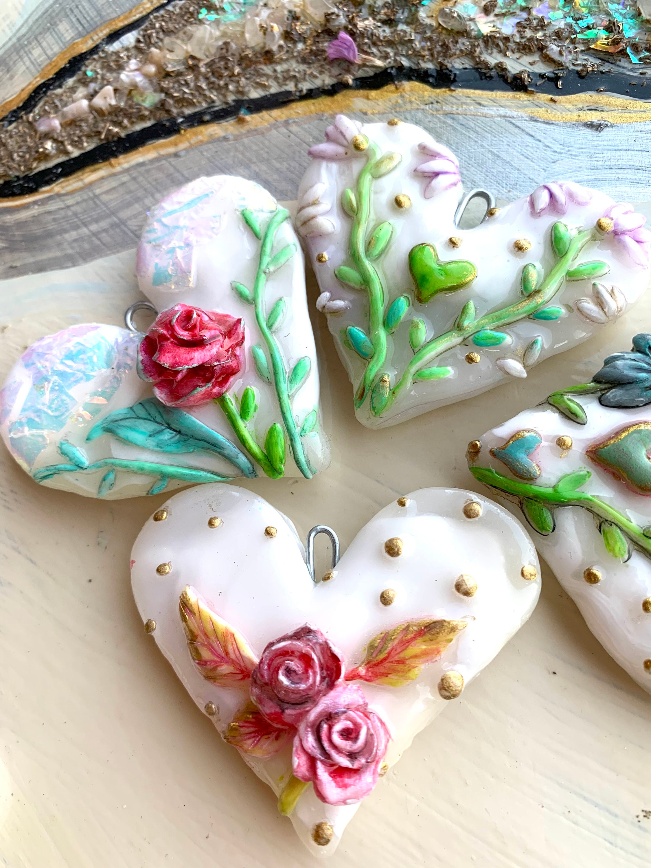 Heart Pendants Heart Ornaments Flower Heart Decor Unique Hearts ...