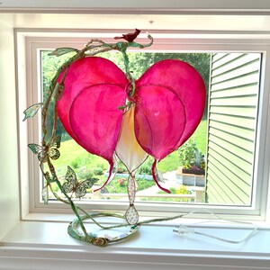 Blissful Bleeding Heart Lamp With Cardinal Bird Silk Lantern Heart ...
