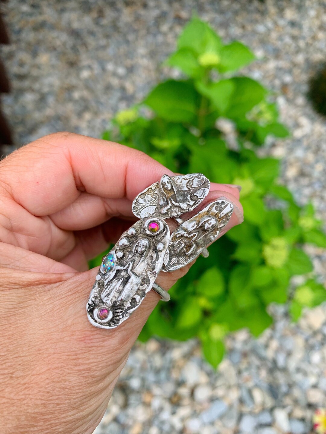 Rustic Sacred Mother Mary Rings Old World Aged Style Ring Fine Silver ...