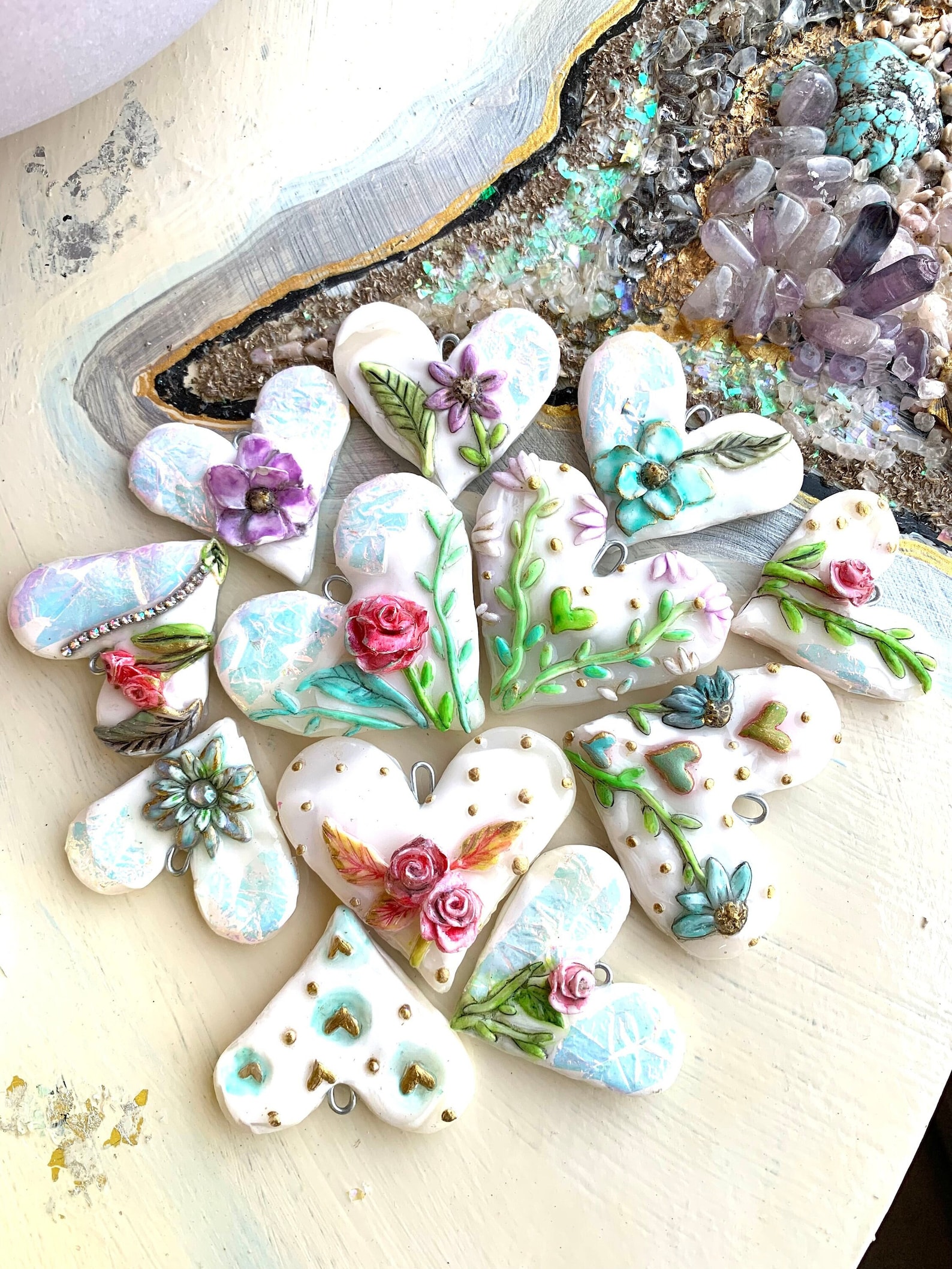 Heart Pendants Heart Ornaments Flower Heart Decor Unique Hearts ...