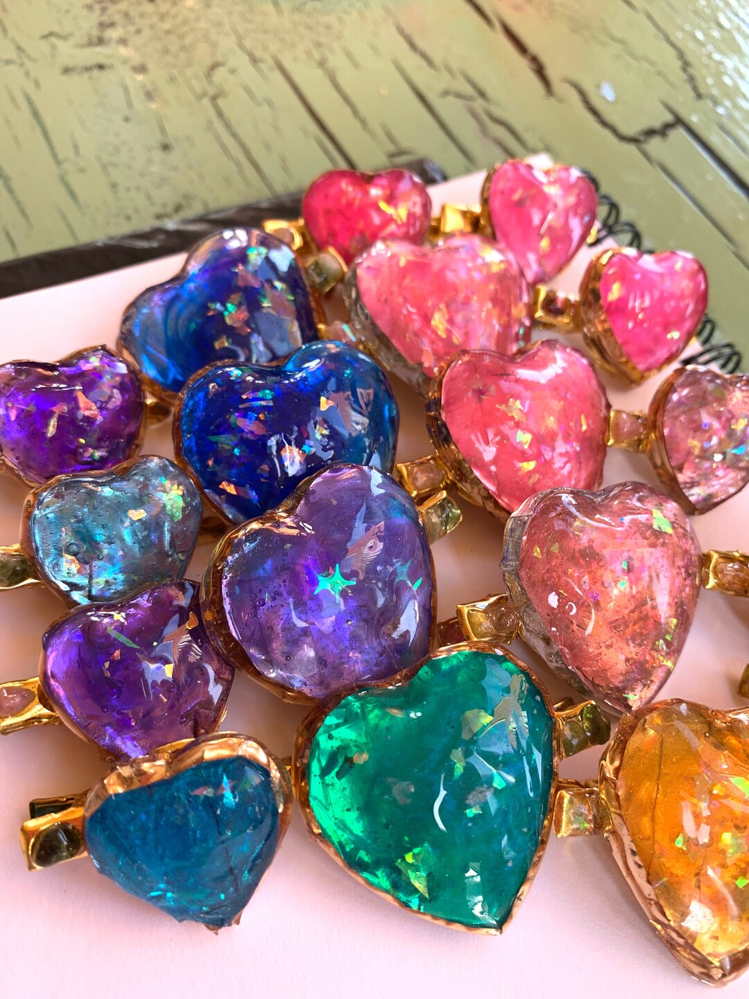 Colorful Heart Hair Clips Juicy Watercolor Heart Cute Rustic Heart Hair ...