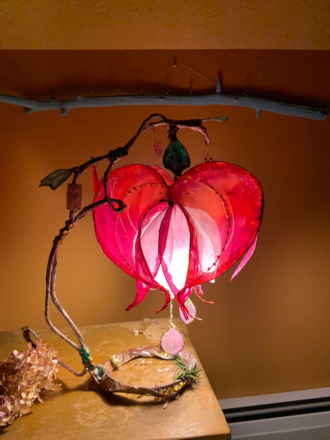 Bleeding Heart Flower Lamp Red Silk Heart Light Unique Fairy Light ...