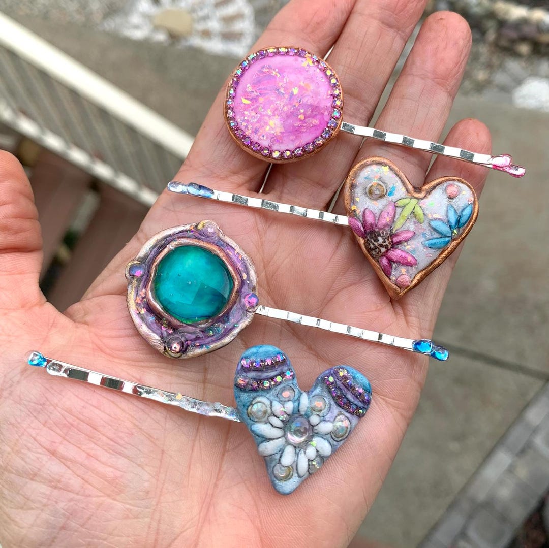 Cute Bobby Pins Heart Bobby Pin Teal Bobby Pin Pink Hair Pin Fun Rustic ...