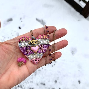 Love Heart Necklace Statement Valentine Heart Necklace Ornate Heart ...