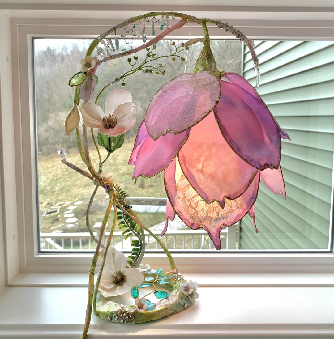 Lilac Bell Flower Lamp Handmade Spring Magnolia Artisan Light Accent ...