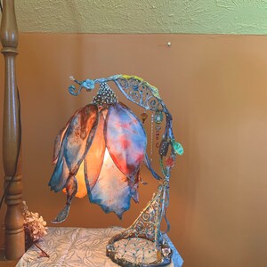 Blue Earth Bell Flower Lamp Pink Opal Beaded Artisan Lamp Flower Lamp ...
