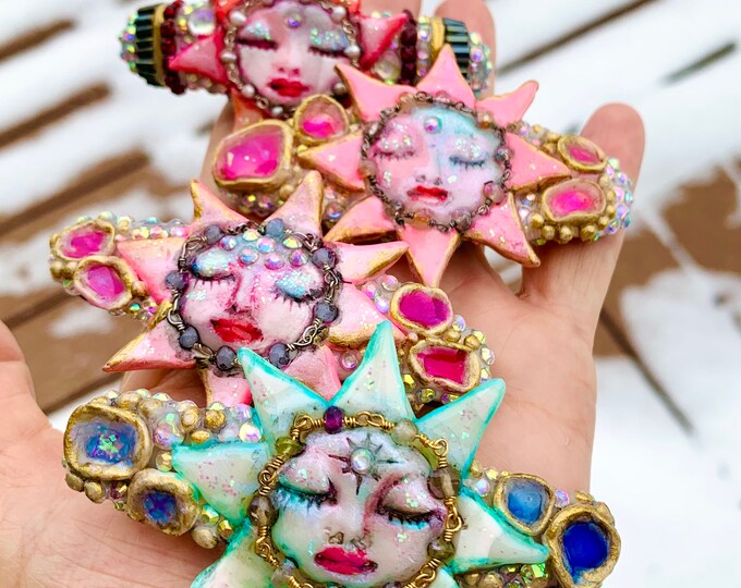 Sun Barettes Colorful Barettes Sky Blue Celestial Barrette Pink Hair ...