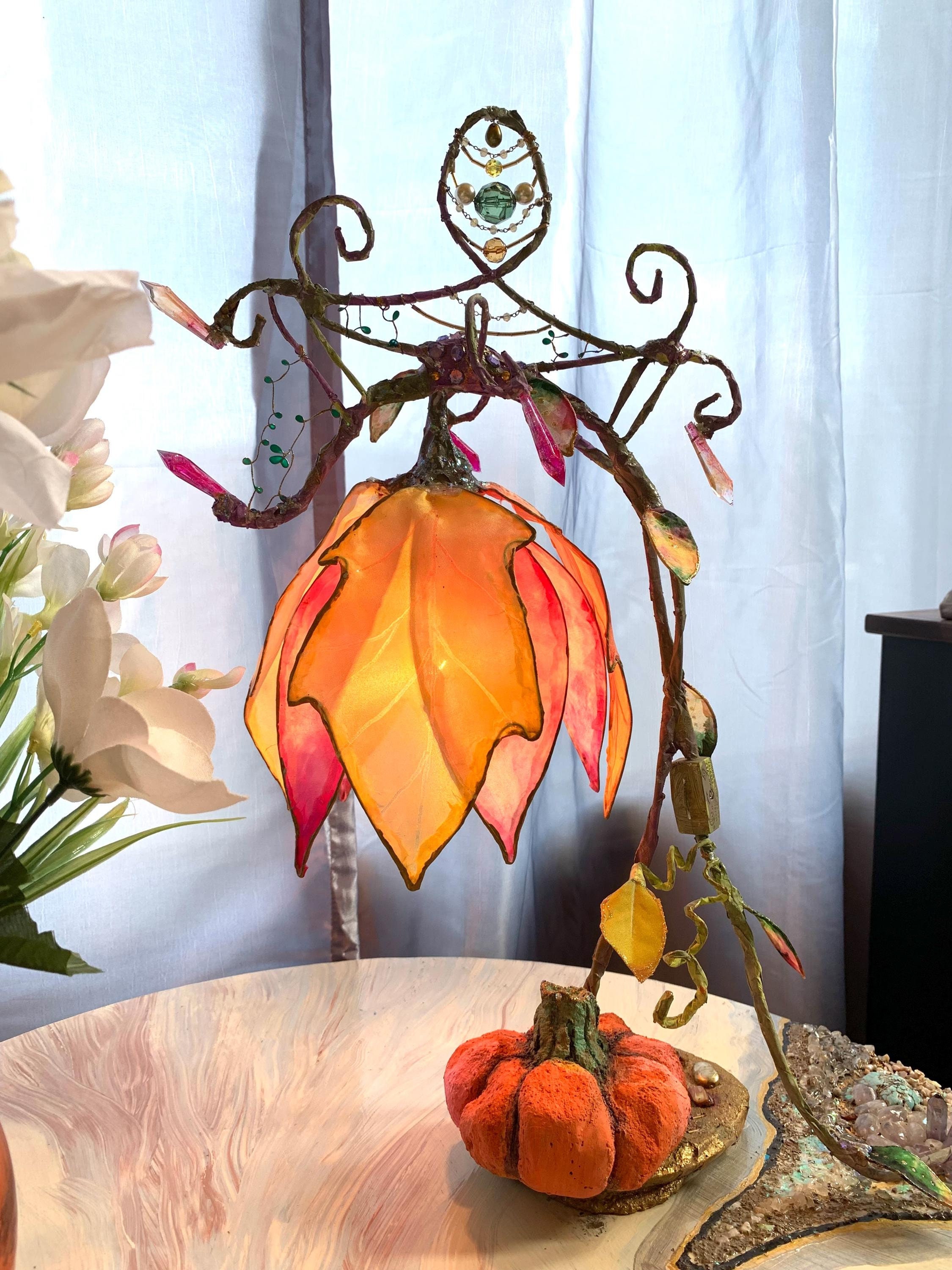Pumpkin Flower Lamp Orange Fall Flower Lamp Ornate Vine Light Fairy ...