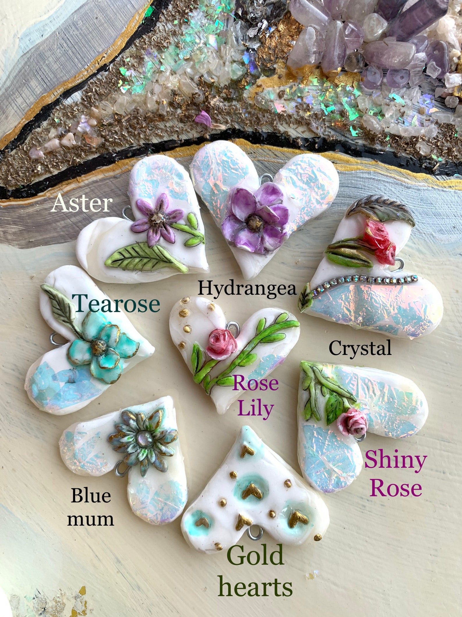 Heart Pendants Heart Ornaments Flower Heart Decor Unique Hearts ...