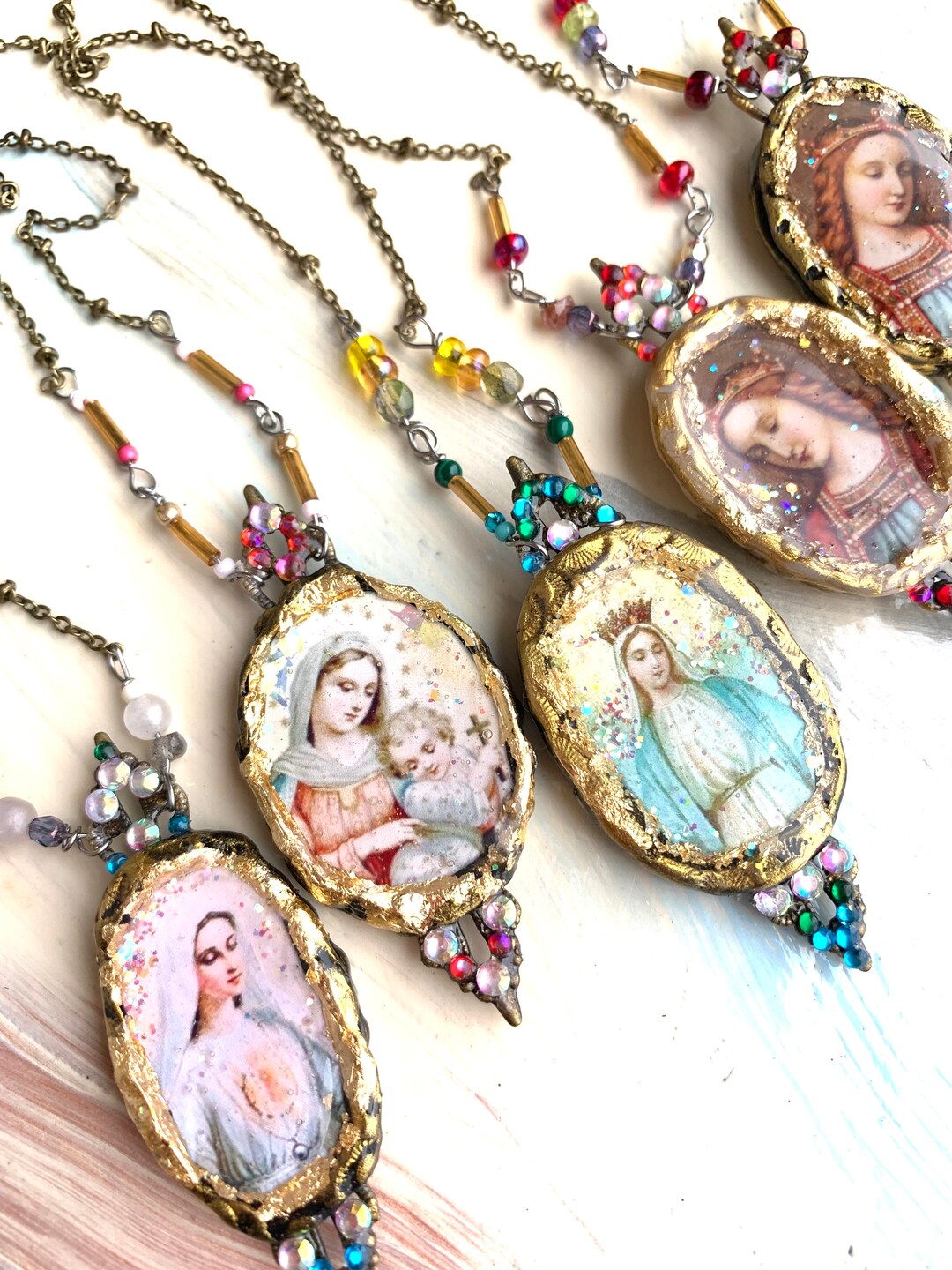 Mother Mary Necklace Sacred Necklace Handmade Rustic Necklace Spiritual ...