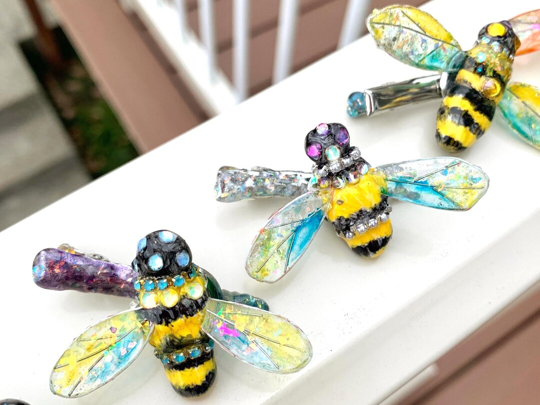 Bee Hair Clip Bee Ring Cute Bee Jewelry Garden Bee Rings Yellow Bee ...