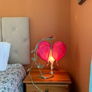 Blissful Bleeding Heart Lamp With Cardinal Bird Silk Lantern Heart ...