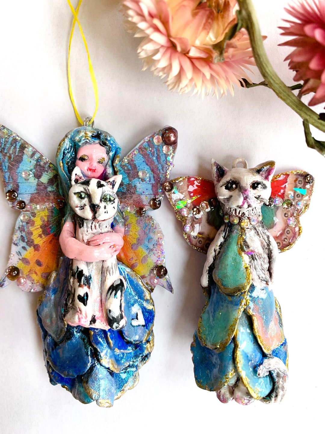 Cat Ornament Fairy and Cat Decoration Butterfly Wing Unique Handmade ...