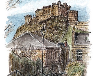 Edinburgh Castle Scotland. Print of Ink and Watercolour | Etsy