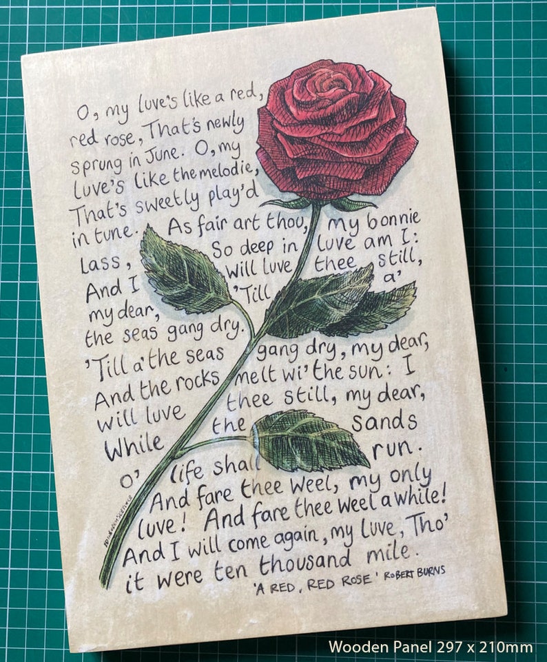 A Red Red Rose by Robert Burns. A Mounted Signed Print From Original ...