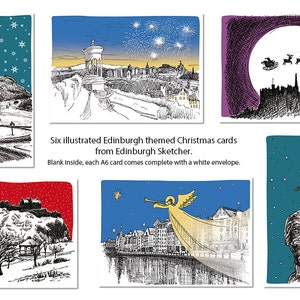 6 X Edinburgh Themed Christmas Cards, Illustrated by Edinburgh Sketcher ...
